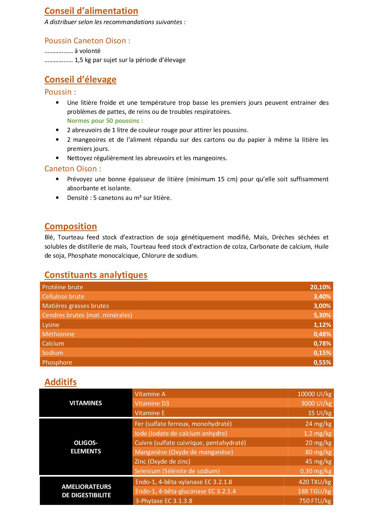 fiche technique poussin